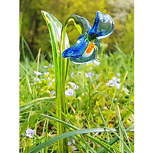 Glass Violet Flowers Figurine Blown Flower Sculpture Art Glass Flower Murano Blue Garden Flower Miniatures Figure Ornaments Flowers Gift for Girl