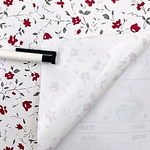 Yifely Red Rural Floral Shelf Liner Locker Decor Sticker Self-Adhesive Furniture Paper 17.7 Inch by 9.8 Feet