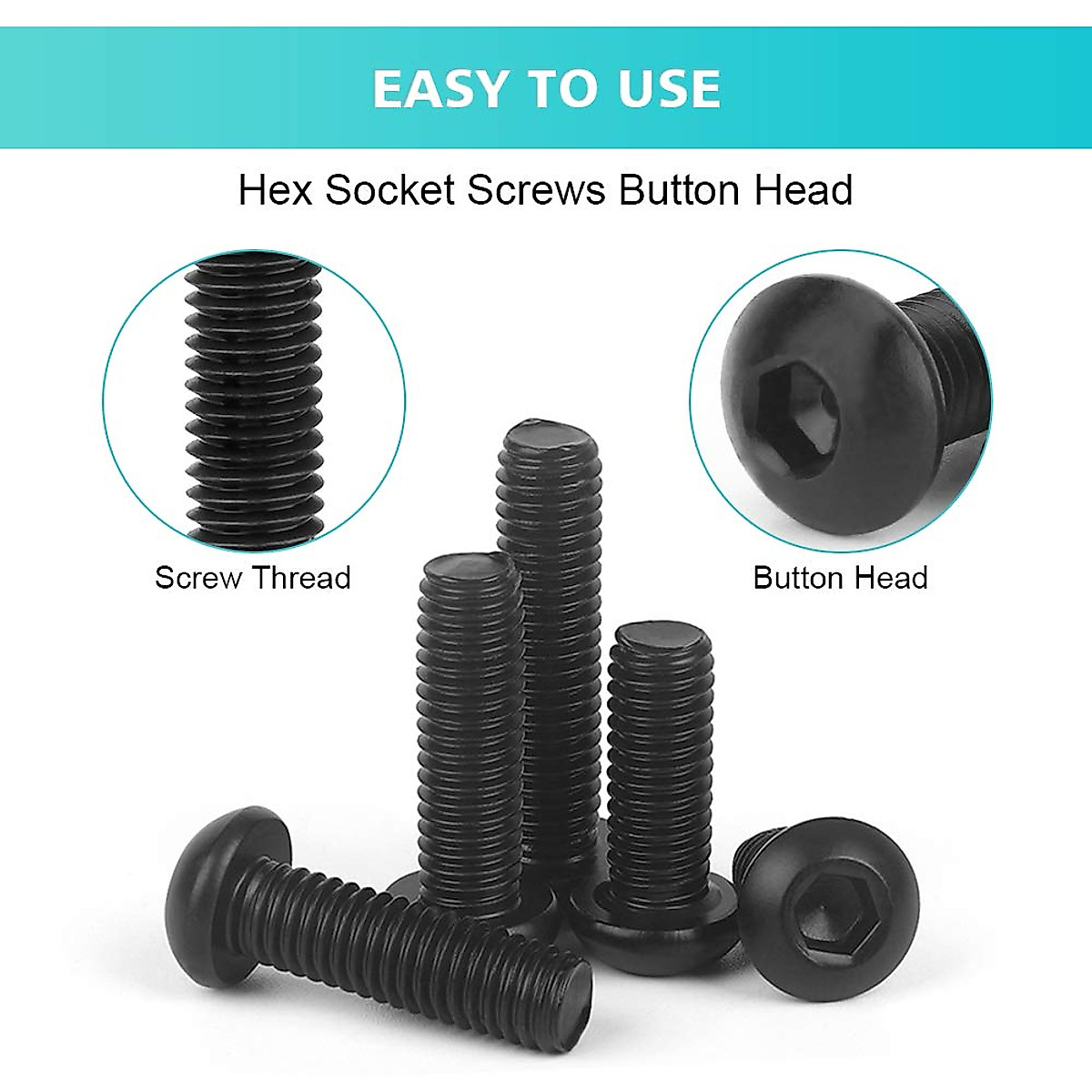 300Pcs M3 Hex Socket Screws Bolts Nuts Washers Set, M3 Button Head, Black Alloy Steel Full Thread Button Flat Head Screws Set Assortment(B-Button Head)