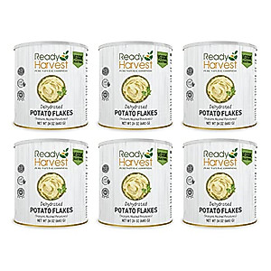 Ready Harvest Dehydrated Food Potato Flakes for instant mashed potatoes | Camper must haves camping essentials | Hurricane Preparedness Items, Survival Food, 10 Can | 30 Year Shelf Life | 6 Cans