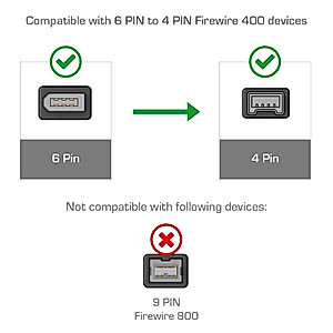 Cmple - 10FT FireWire IEEE 1394 Cable/iLink 6 Pin to 4 Pin Male to Male DV Cable 4-Pin to 6-Pin FireWire Cable Cord for Computer Laptop PC to JVC Sony Camcorder - 10 Feet Black