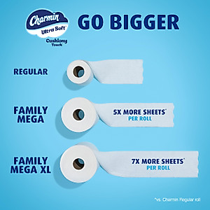 Charmin Ultra Soft Cushiony Touch Toilet Paper, 24 Family Mega Rolls = 123 Regular Rolls