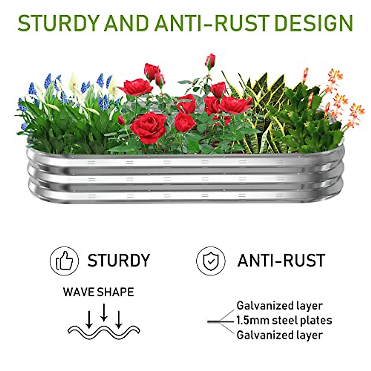 Aolamegs Galvanized Raised Garden Bed - 1 Pack 68 x 36 inch Vented Raised Garden Boxes Kit for Vegetables Flower Strawberry Garden Planter Metal Raised Garden Boxes Outdoor with Glolves No Need Tools