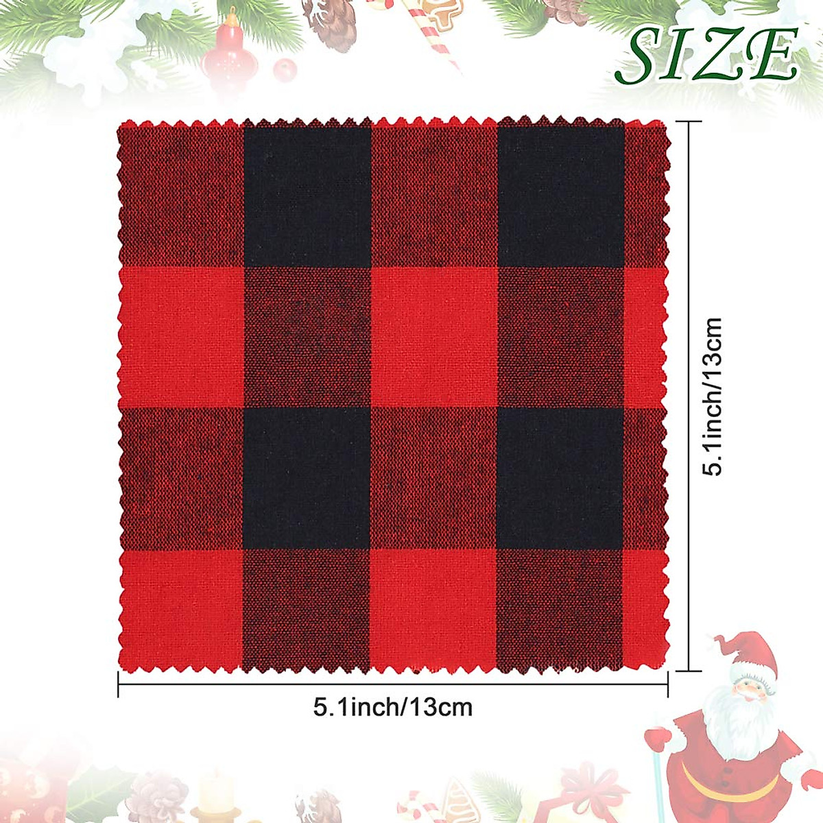 Caydo 12 Pieces Christmas Ornament Kit Including 4 Inch Embroidery Hoops and Plaid Fabric Christmas Fabric Squares for Christmas Decoration