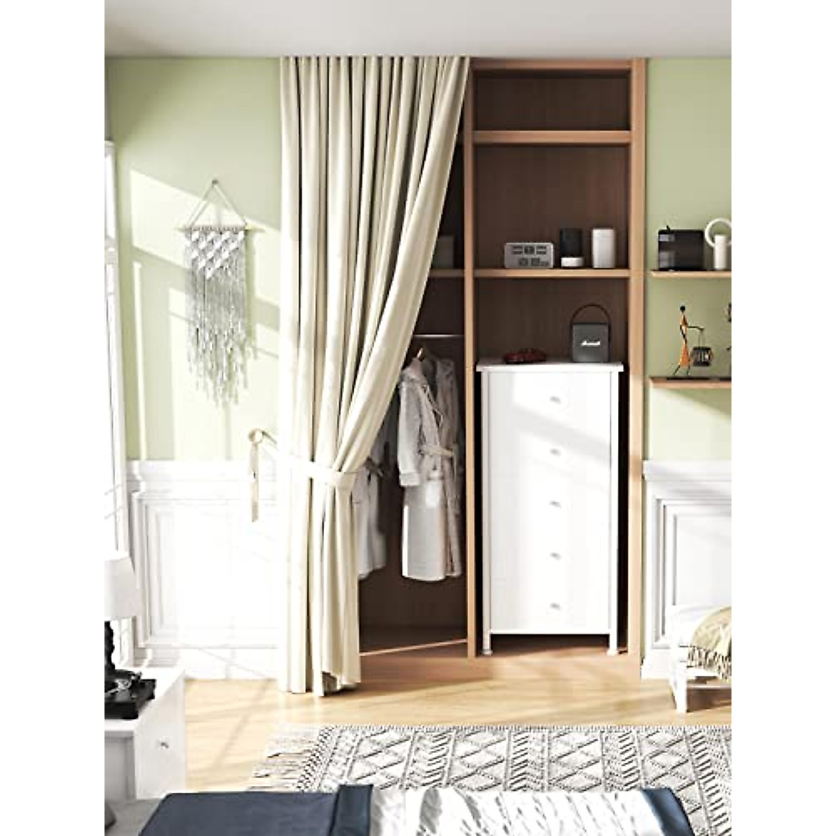 BOLUO Tall White Dresser for Bedroom - 5 Drawer Dressers & Chests of Drawers Fabric Dresser Storage Tower for Closet Kids and Adult Modern