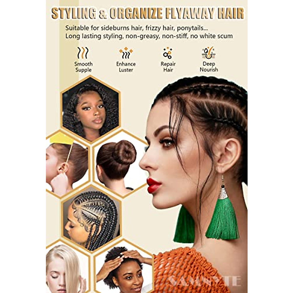 Samnyte Hair Wax Stick, Wax Stick for Hair Wigs, Fly away Hair Tamer Stick for Smoothing Flyaways & Taming Frizz, Flyaways Hair Stick Hair Wax for Women & Baby Hair, New Upgrade Slick Stick 2.7 Oz