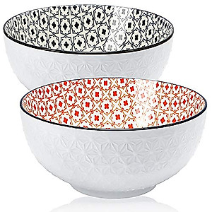 Farielyn-X 8.3" Large Salad Soup Ramen Bowls, 68 OZ Super Stackable Round Fine Porcelain Cereal Pasta Serving Bowl Sets, 2 Pack - Microwavable Ceramic Bowls - Heat and Cold Resistant Porcelain