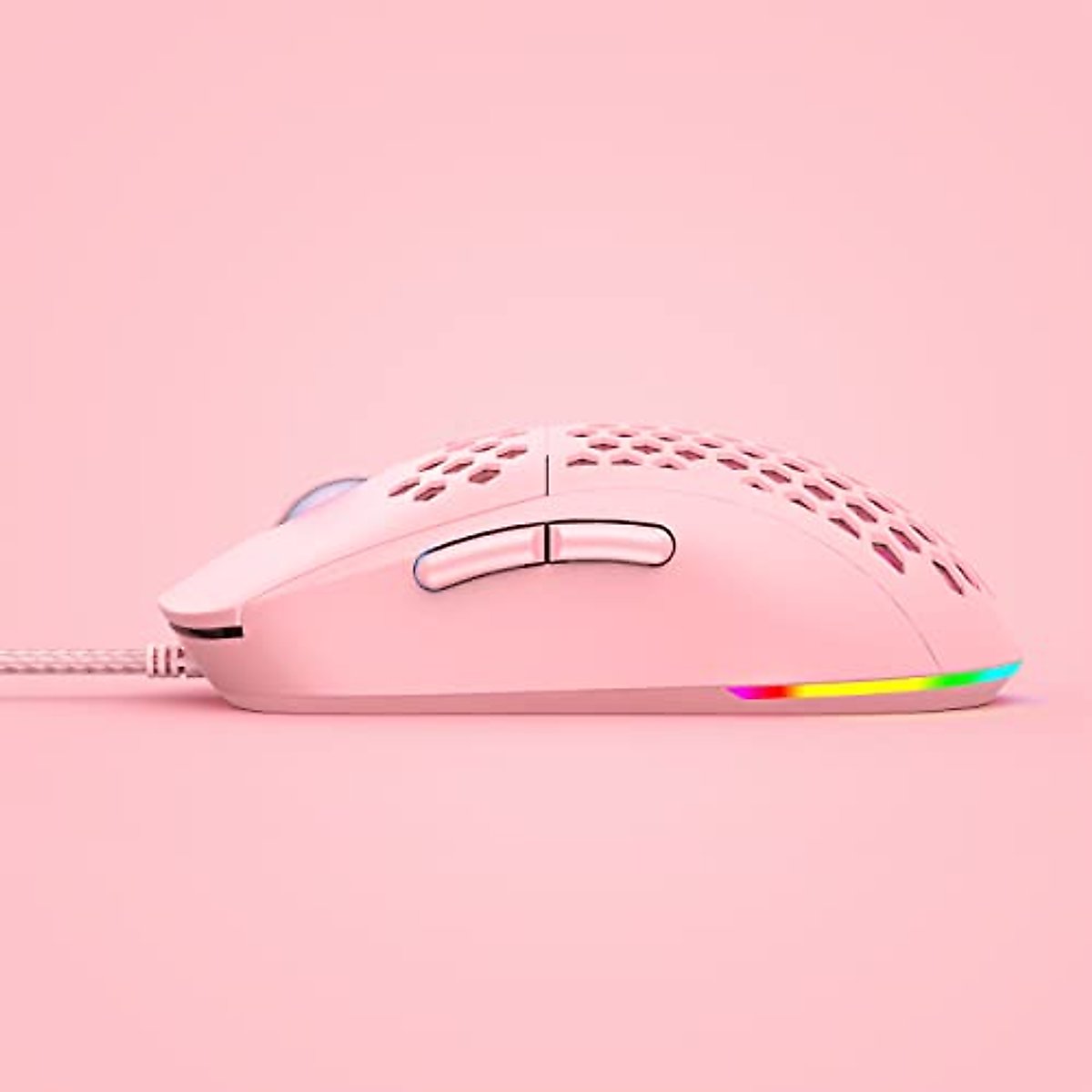 TMKB Falcon M1SE Ultralight Honeycomb Gaming Mouse, High-Precision 12800DPI Optical Sensor, 6 Programmable Buttons, Customizable RGB, Drag-Free Paracord, Ergonomic Wired Gaming Mouse - Matte Pink