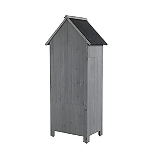 Wooden Garden Tool Storage Cabinet, Fir Wood Garden Storage Shed, Weather Resistant, Easy to Assemble, Storage Sheds Organizer for Home, Yard, Outdoor (Grey)