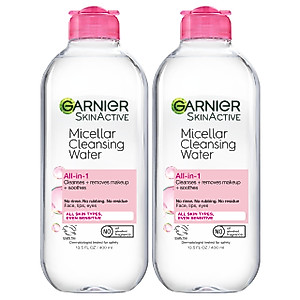Garnier Micellar Water, Hydrating Facial Cleanser & Makeup Remover, Suitable for Sensitive Skin, Vegan, Cruelty Free, 13.5 Fl Oz (400mL), 2 Count