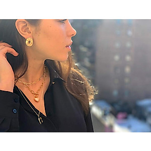 CANEVINKA 18K Gold Plated Love Heart Pendant Necklace for Women Dainty Oval Link Chain Layered Long Necklaces Toggle Lock Handmade Statement Jewelry 20”