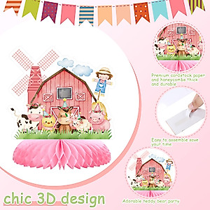 Amylove 10 Pcs Pink Farm Animals Party Supplies Girl Pink Barnyard Birthday Party Decorations Farm Animal Honeycomb Centerpiece for Table Birthday Baby Shower Party Decorations