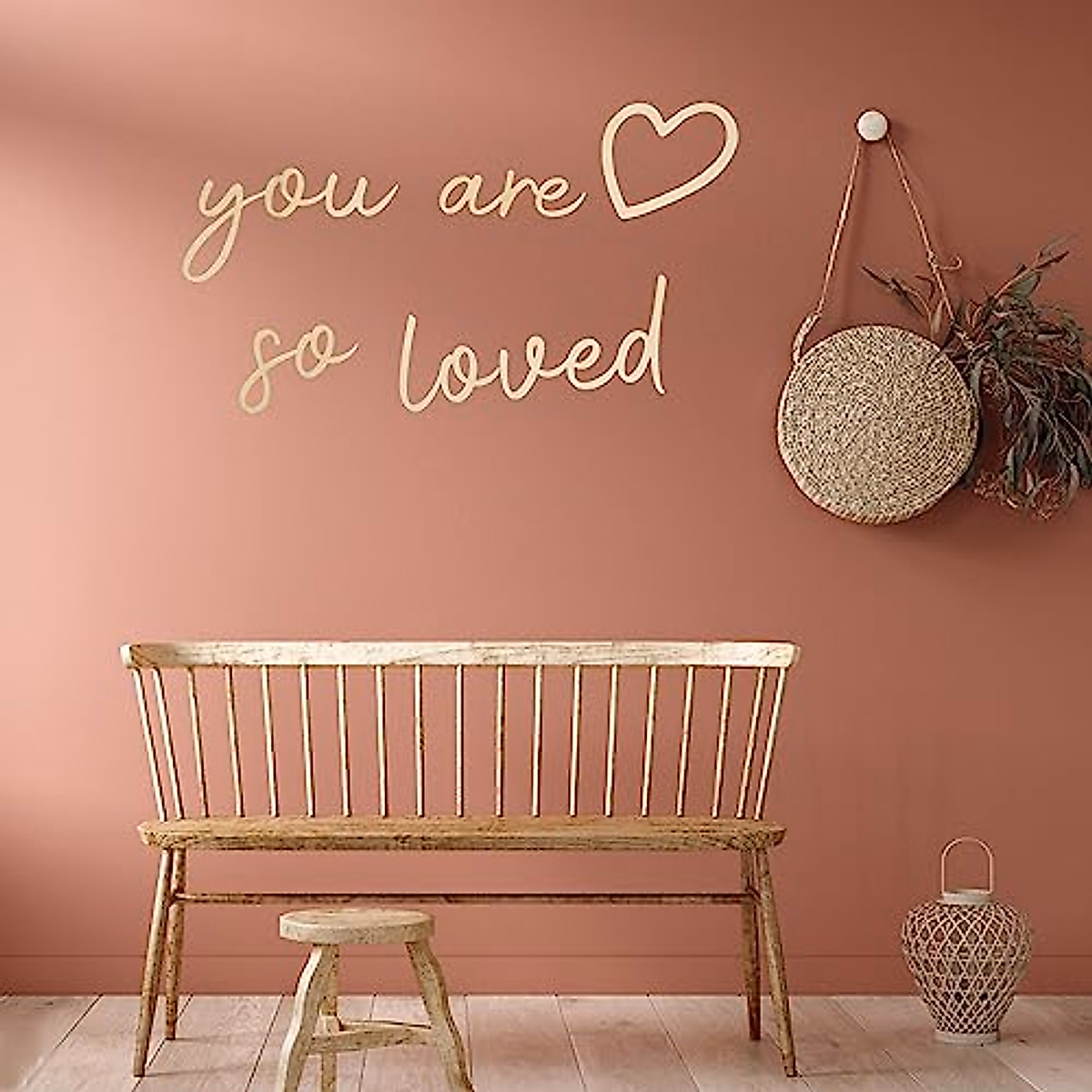 Lintran Wood You Are So Loved Wall Decor - Boho Wooden Script Art For Nursery, Children, Baby Boys And Girls Bedroom Decor - Nursery Wall Decor With Heart Decal Included