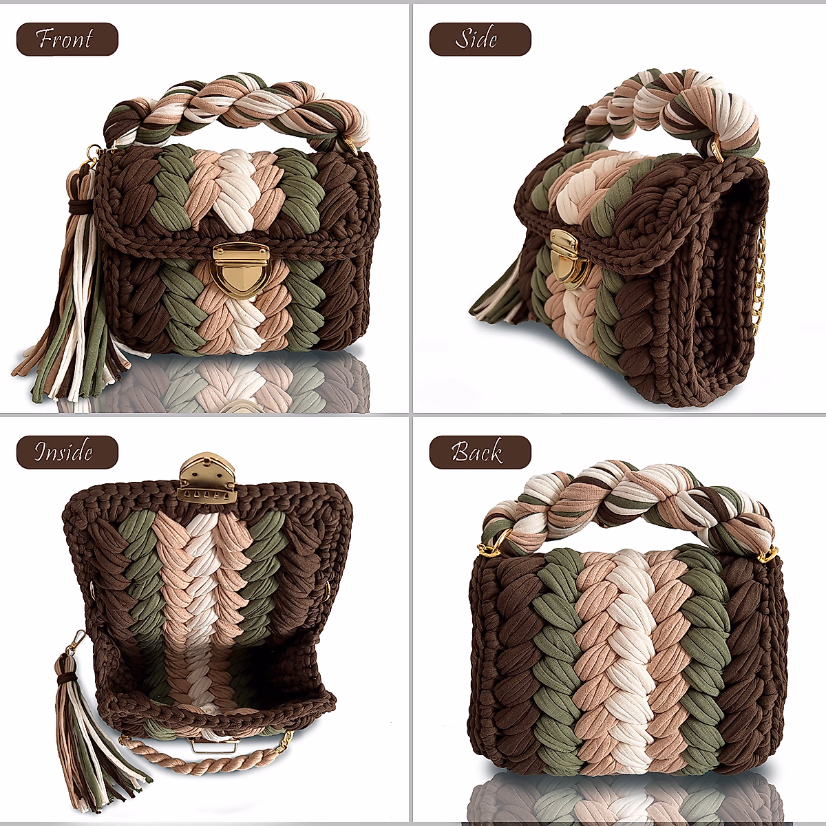 CHQEL Evening Clutch Bag for Women, Handmade Crochet Wedding Party Purse, Small Flap Formal Crossbody Handbag Evening Clutch (Autumn)