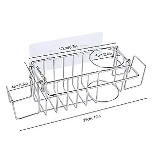 DHSUUUUP 5 in 1 Sponge Holder for Kitchen Sink,Brush Dish Towel Cloth Hanger or Holder.Hanging Sink Caddy.Adhesive Stainless Steel in-Sink Organizer Rack Basket .Sink Caddy with No Drilling