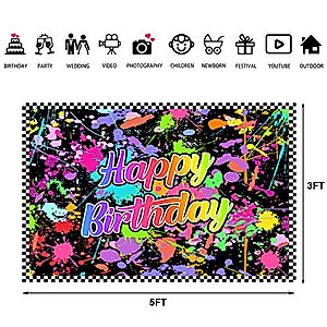 Lofaris Neno Glow in The Dark Birthday Party Photography Backdrops Colorful Graffiti Splash Paint Background Slime Happy Birthday Black Light Sleppover Party Banner Decor for Kids Birthday Supplies