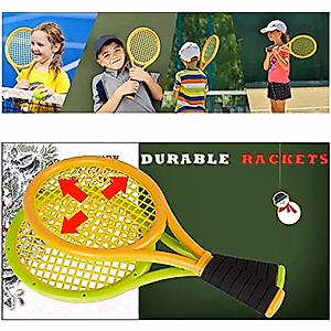 Kids Tennis Rackets with Carrying Bag,Soft Training Balls and Badminton Birdies,12 in 1 Tennis Racquets Gift Set for Children Outdoor Indoor Sports (Green+Yellow,Plastic,17inch)