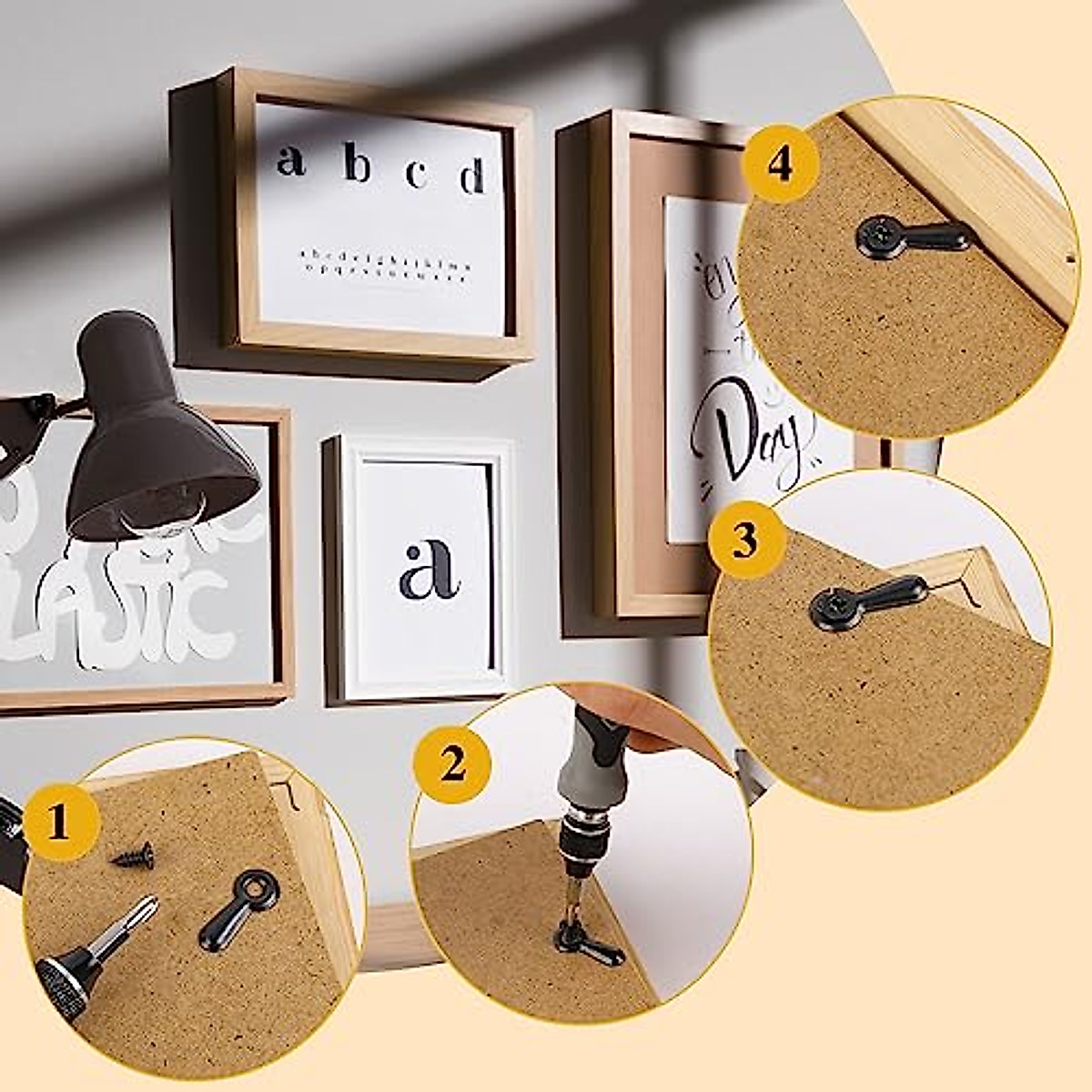 Picture Frame Turn Button Fasteners Set, 100Pcs Picture Frame Backing Hardware with 100 Pieces Screws for Hanging Pictures, Photos, Drawing Black