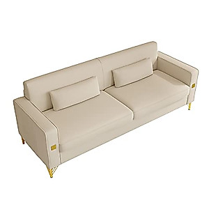 Lostcat Velvet Sofa Couch Mid Century Modern Upholstered 3-Seater Loveseat with 2 Pillows and Armrest for Living Room, Apartment and Small Space, Cream White