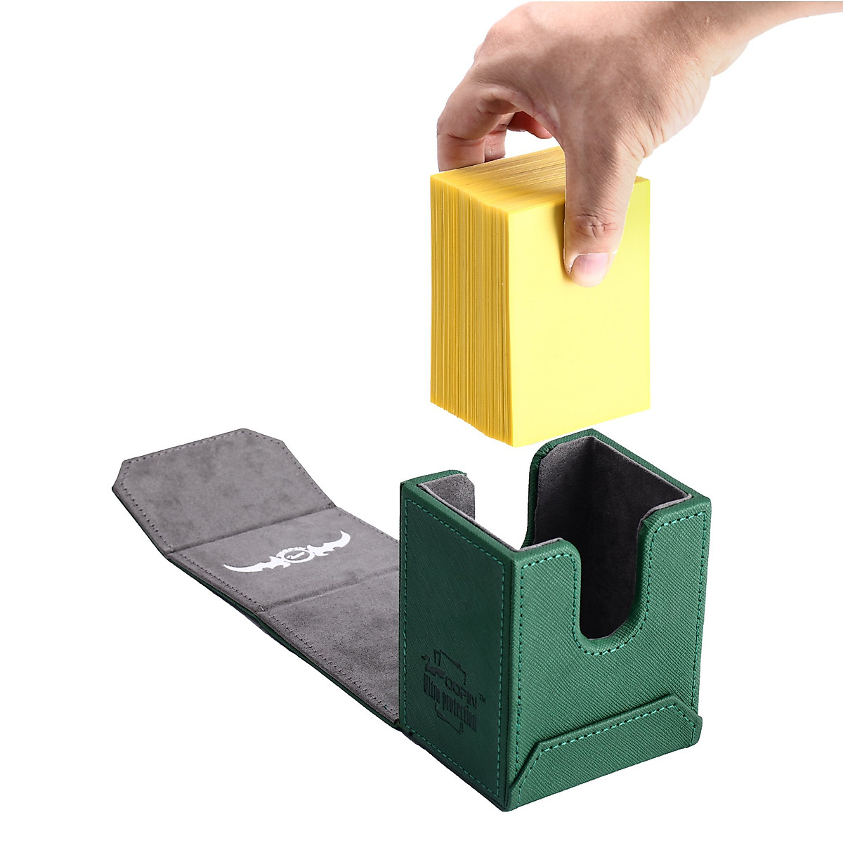 Zoopin Leather Deck Box-Green for Collectible Cards-MTG,Yugioh,Pokeman,TES Legacy,Munchkins CCG Decks and Also Small Tokens or Dice- Hold 80 Sleeved Cards or 150 Naked Cards …