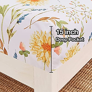 JSD 6 Piece Yellow Floral Print Sheet Set Queen Size, Soft Botanical Microfiber Sheets and Pillowcases Deep Pocket