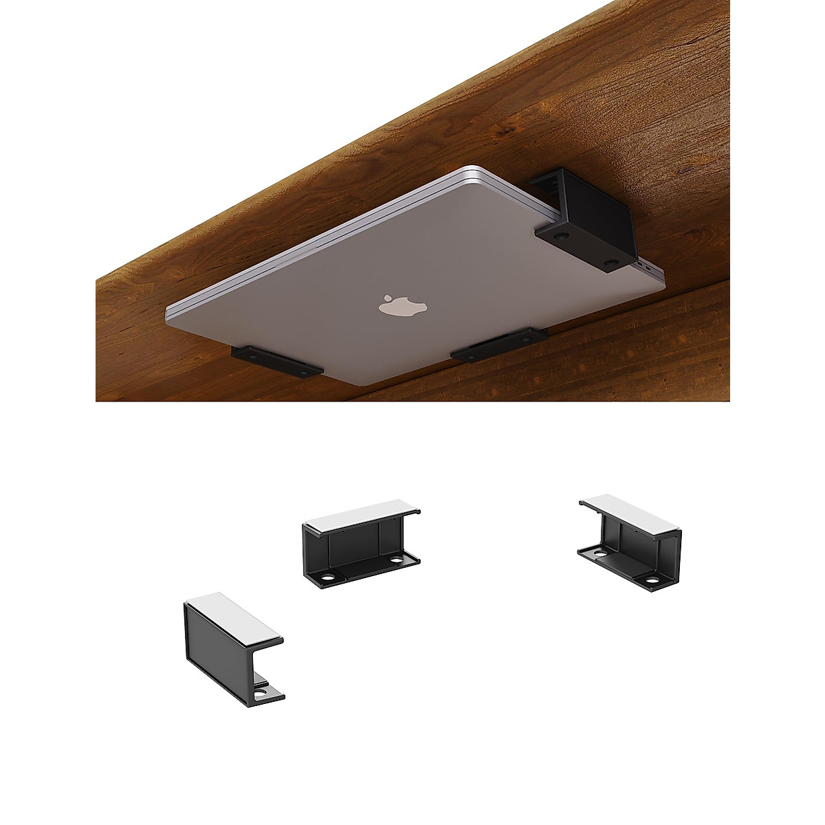 NOTMBESTM Under Desk Laptop Holder Under Desk Rack Mount for Keyboard & Small Devices Also Fit for Cable Box Wall Mount Tray Organizer Like Routers, Modems, Network Switch and More