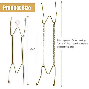 DUNPUTE 10 Pack Plate Hangers, Invisible Plate Hangers Golden Stainless Decorative Wire Plate Hangers for Decorative Plates and Antique Plates (Gold, 8 Inch)