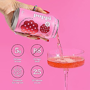 POPPI Sparkling Prebiotic Raspberry Rose Soda w/ Gut Health & Immunity Benefits, Beverages made with Apple Cider Vinegar, Seltzer Water & Fruit Juice, Low Calorie & Low Sugar Drinks, 12oz (12 Pack) (Packaging May Vary)