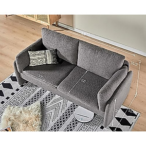 VanAcc Couch, Modern Sofa- Comfy Sofa Couches with Embedded Armrest, 3-Seater Couch for Living Room, Grey Bouclé