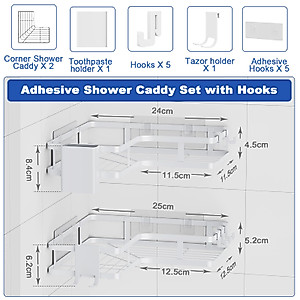 ZUXEFO Corner Shower Caddy Adhesive, Shower Corner Shelves Hanging No Drilling, Wall Mounted Rustproof Bathroom Shampoo Holder Organizer for Inside Shower (Bright White)