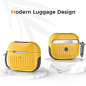 CRINCA for Airpods 3rd Generation Case Cover 2021, Luggage Design AirPods 3 Case with Keychain for Men Women Hard Shell Shockproof for AirPod 3rd Gen Case，Yellow