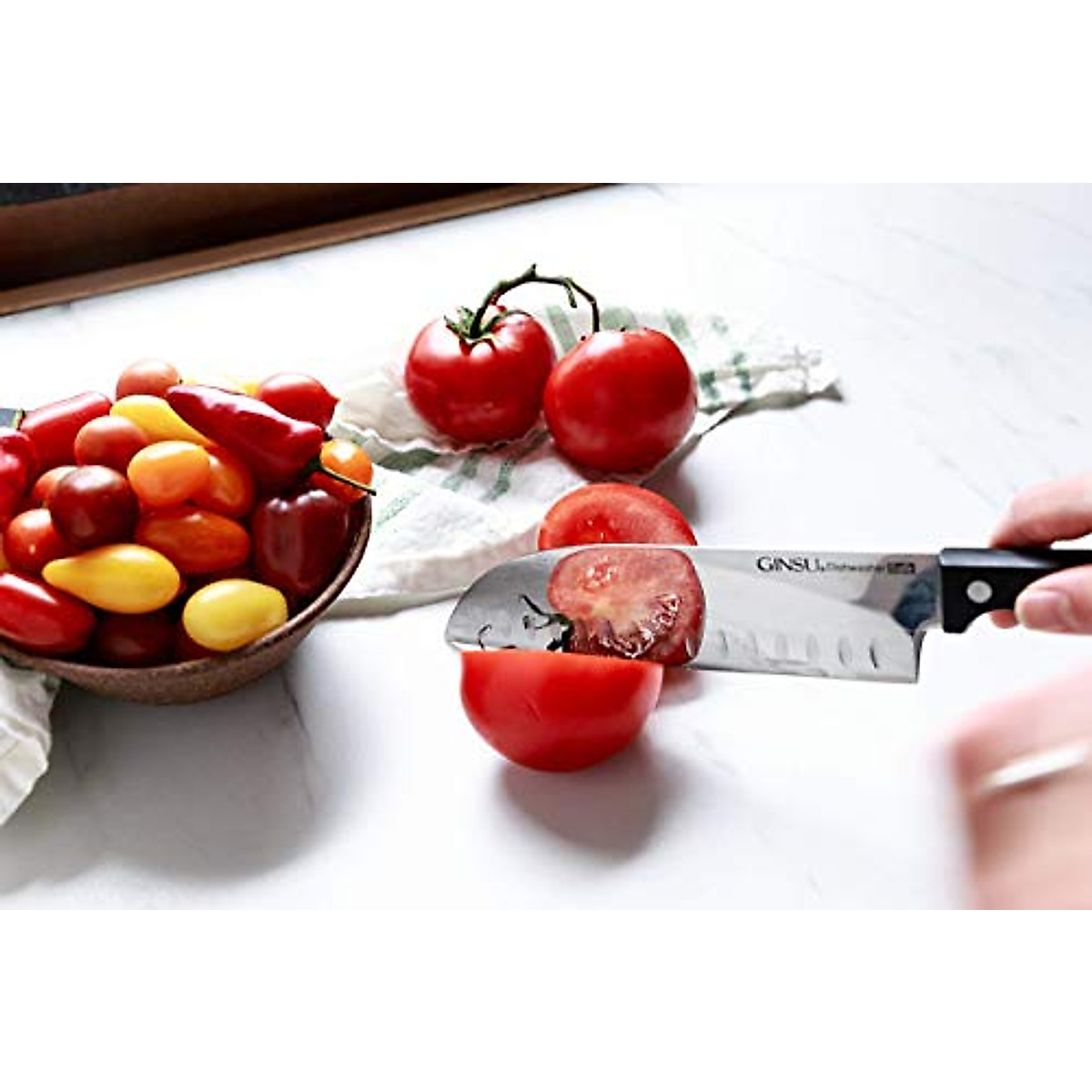 Ginsu Kiso 14-Piece Black Knife Set with Natural Block - Dishwasher Safe and Always Sharp