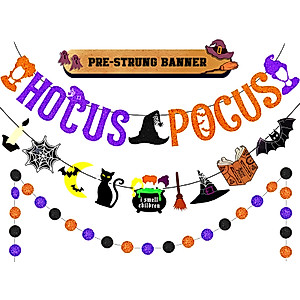 iPartycool Halloween Decorations-Hocus Pocus Decor, Glitter Hocus Pocus Banner, Hocus Pocus Party Decorations, Halloween Hanging Paper Garland Bunting Banner Witches for Wall Home Mantle Office Wall