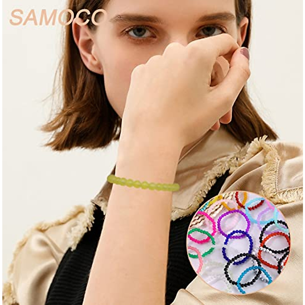 SAMOCO 24Pcs 6mm Beaded Stretch Bracelet Handmade Round Glass Bracelet for Women Multicolor Matte Beads Elastic Bracelet