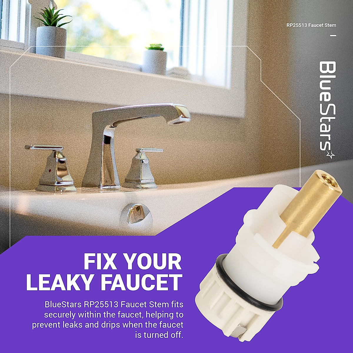 BlueStarts High-Quality RP25513 Faucet Stem - Compatible with Delta Faucet Kit Two Handle Faucets - Pack of 2