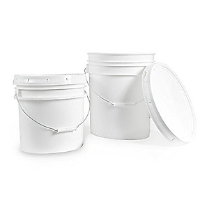 3.5 Gallon White Bucket & Lid - Set of 5 - Durable 90 Mil All Purpose Pail - Food Grade - Contains No BPA Plastic (3.5 Gal. w/Lids - 5pk)