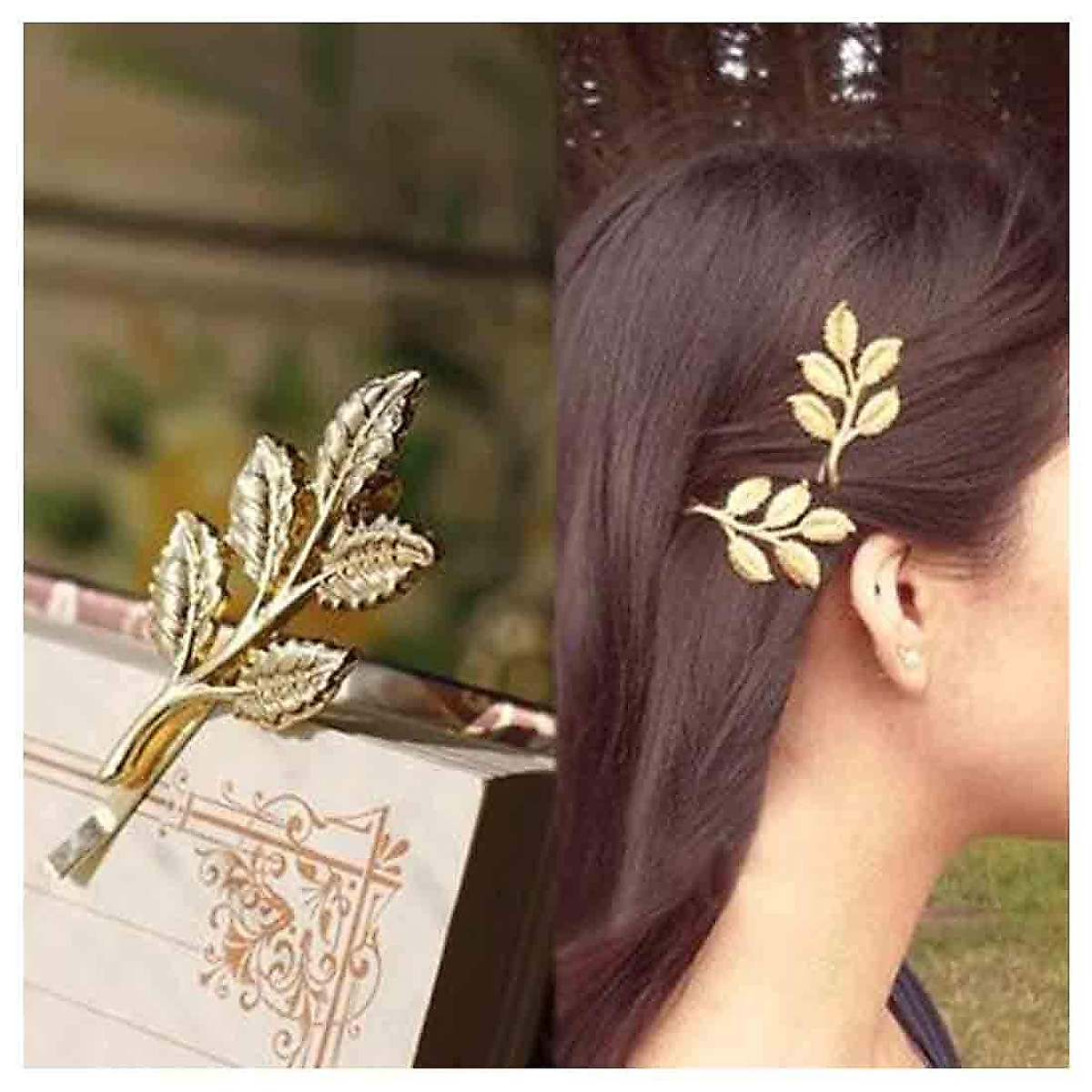 Olbye Leaf Hair Clip Dainty Gold Metal Barrette Hair Pin Bridal Hair Accessories Hair Holder for Women 2 Pcs