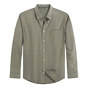J.VER Men's Pinpoint Oxford Dress Shirts Long Sleeve Button Down Collar Shirt with Pocket Light Olive Green Large
