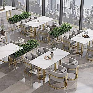 Modern Sintered Stone Dining Table BIGMAII Luxury Rectangle Kitchen Dinner Table with White Marble Top and Gold Double Pedestal for Restaurant Dining Room - 47.2" (Not Including Chairs)