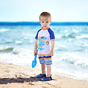 Toddler Boys 2-Pieces Dinosaur Bathing Suit Trunk and Rashguard Kids T-Rex Printed Swimwear Swimsuit Short Sets