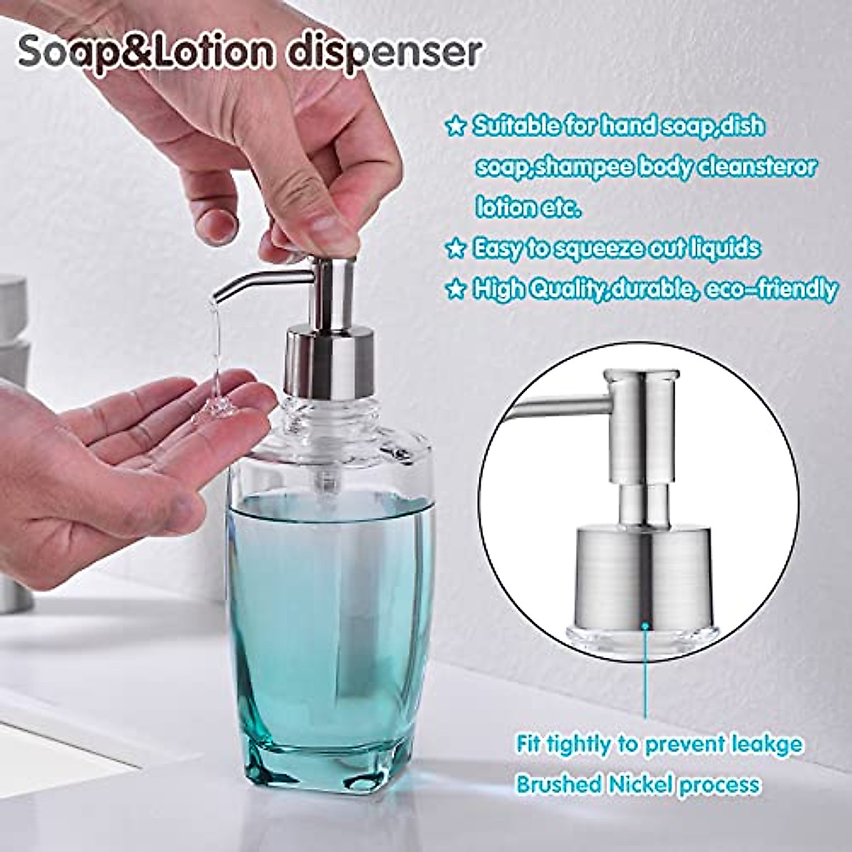 Rzoeox Bathroom Accessory Set, Lead-Free Glass 5-Piece Bath Ensemble Gift Includes Soap Dispenser,Toothbrush Holder, Tumbler, Soap Dish for Home, Office, Superior Hotel, Gradient Lake Green