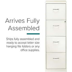Scranton & Co 18" Deep Light Duty 4 Drawer Metal Letter File Cabinet in Pearl White, Pre-Assembled