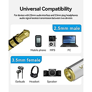 VENTION 3.5mm to 2.5mm Audio Adapter, 3.5mm Female to 2.5mm Male Audio Converter, Gold-Plated Audio Jack Connector, 3.5 to 2.5 Stereo/Mono Auxiliary Plug for Headphones Earphones Speakers (2 Pack)