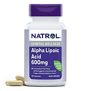 Natrol Alpha Lipoic Acid 600 mg, Dietary Supplement for General Wellness, 30 Capsules, 30 Day Supply