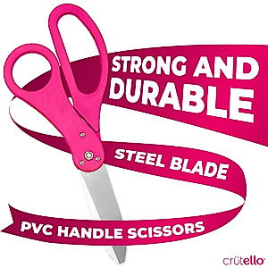 Crutello Giant Ribbon Cutting Ceremony Kit 21" Grand Opening Scissors Set with Sharp, Pink Handled Durable XL Scissors, and 30 Feet of Oversized 4" Wide Pink Ribbon