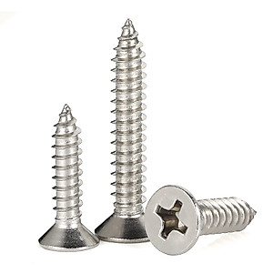 #10 x 1 (3/8" to 2" Available) Flat Head Sheet Metal Screws Wood Screws, 304 Stainless Steel 18-8, Self Tapping, 100 PCS