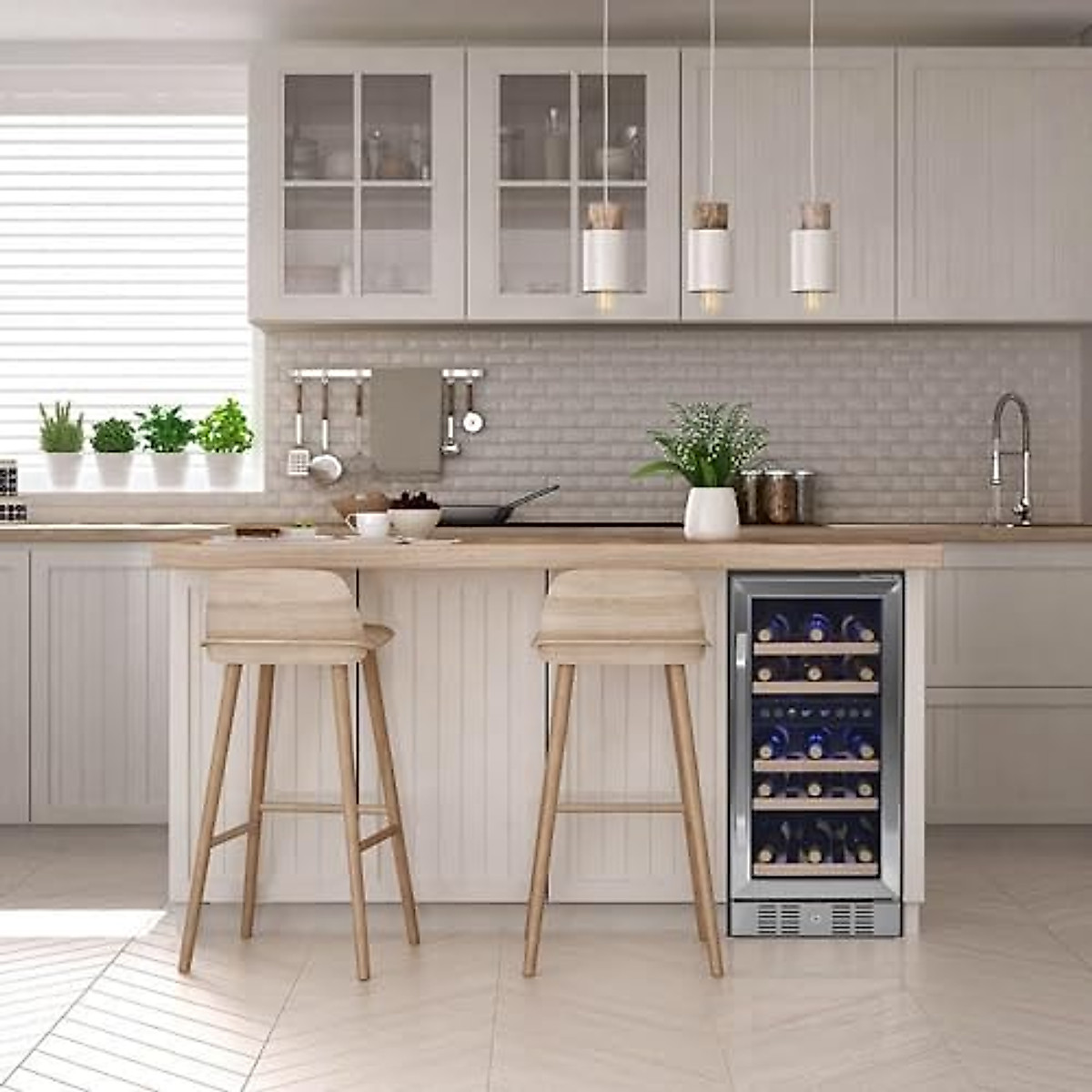 NewAir 15" Built-in or Freestanding 29 Bottle Dual Temperature Zone Wine Fridge, Quiet Operation Wine Cooler with Beech Wood Shelves, Stainless Steel Wine Cellar for Red, White, and Sparkling Wine