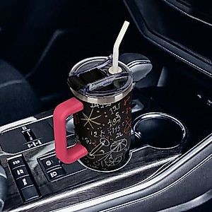 40 Oz Vacuum Tumbler with Light Rose Red Handle Leakproof Insulated Tumbler Mathematics And Physics Stainless Steel Travel Mug with Lid And Straw Coffee Cup Cute Water Bottles Cup Holder Friendly