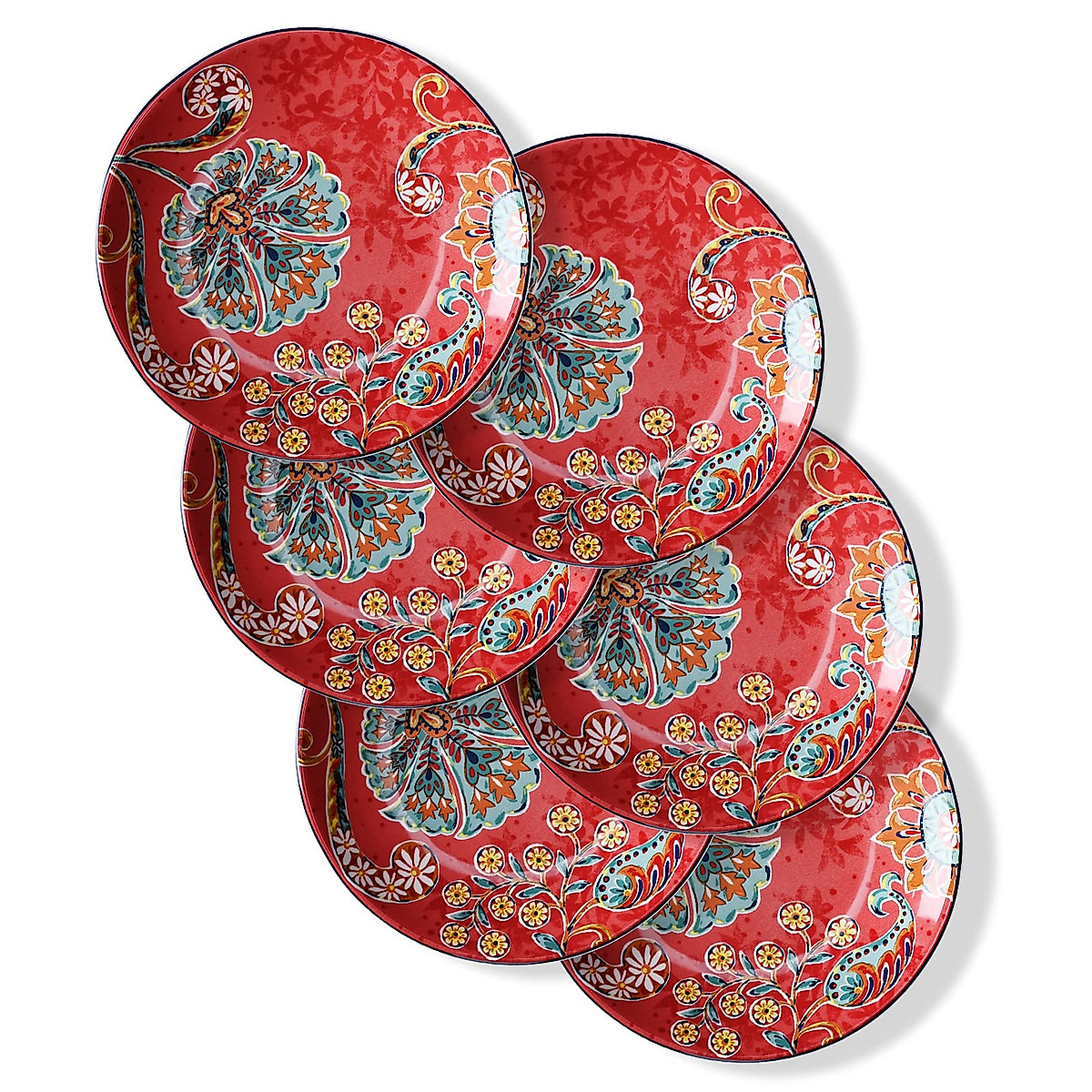 Sonemone Red Farmhouse Floral Dessert Plates, 6 Inch Appetizer Plates Set of 6, for Valentines Cake, Pie, Snacks, Ice cream, Side Dish, Sauces, Microwave & Dishwasher Safe