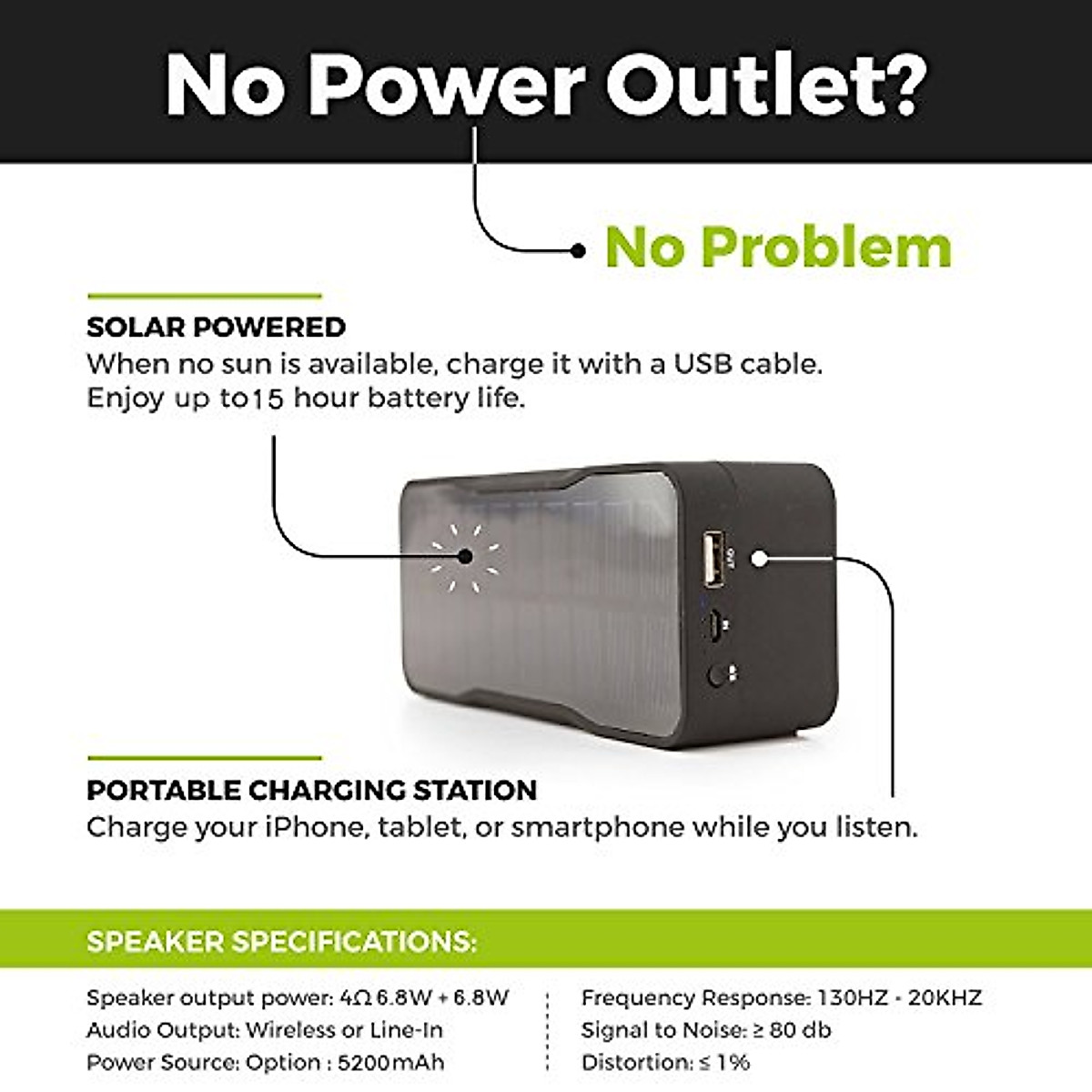 Reveal Solar Speaker, Portable Wireless Bluetooth Bamboo Speaker & Phone Charger Eco-Friendly Bamboo Wood Design